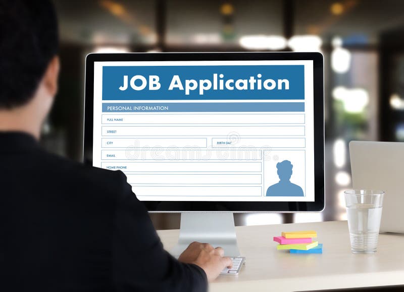 JOB Application Applicant Filling Up Der on-line-Beruf Appl Stockfoto ...