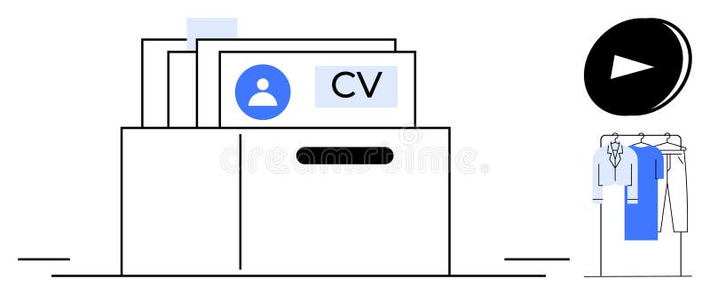 Job Application and Recruitment Process Featuring CV Stack, Play Button ...