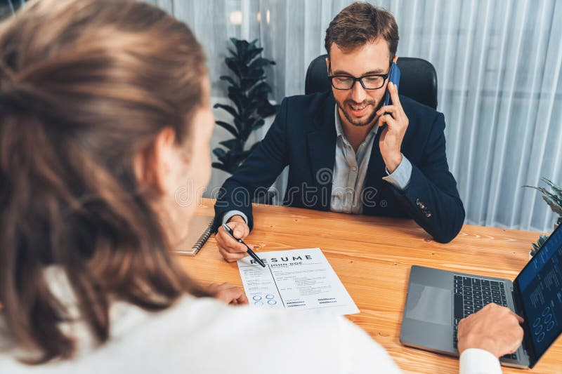 Job Candidate Engaging Conversation with Interviewer during Job ...