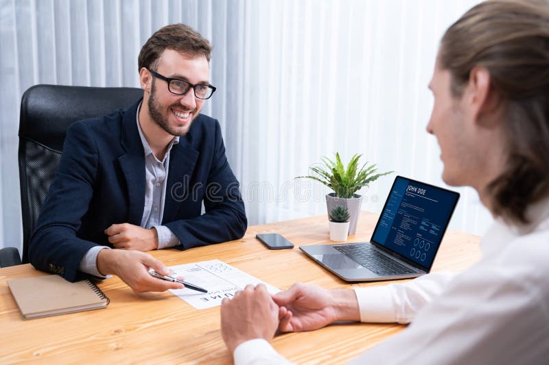 Job Candidate Engaging Conversation with Interviewer during Job ...