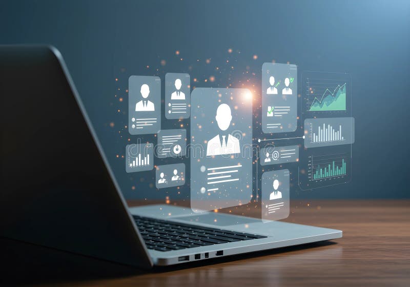 Job Candidate Profiles on Laptop Stock Illustration - Illustration of ...