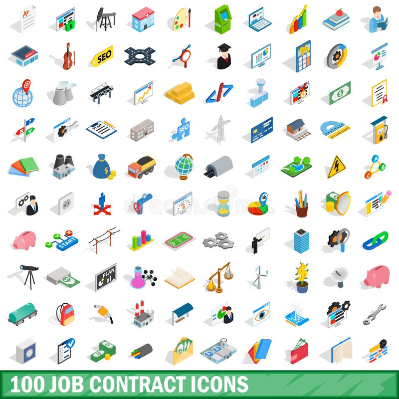 100 Job Contract Icons Set, Isometric 3d Style Stock Vector ...