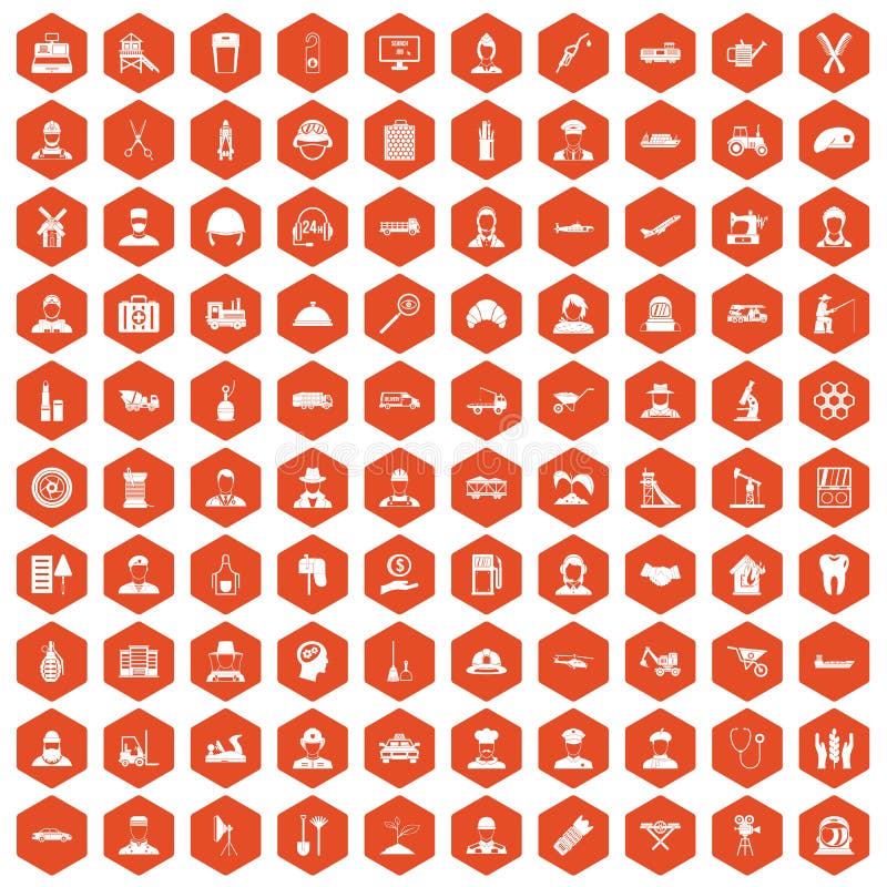 100 Job Icons Hexagon Orange Stock Vector - Illustration of dentist ...