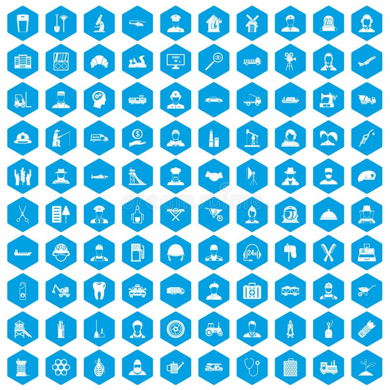 100 job icons set blue stock vector. Illustration of machinist - 121295845