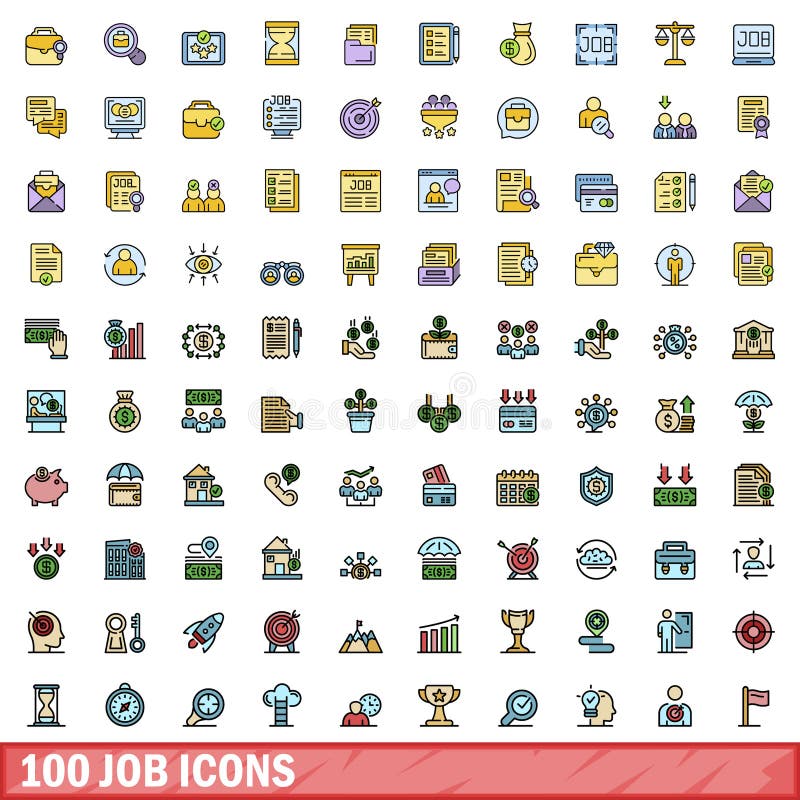 100 Job Icons Set, Color Line Style Stock Vector - Illustration of cash ...