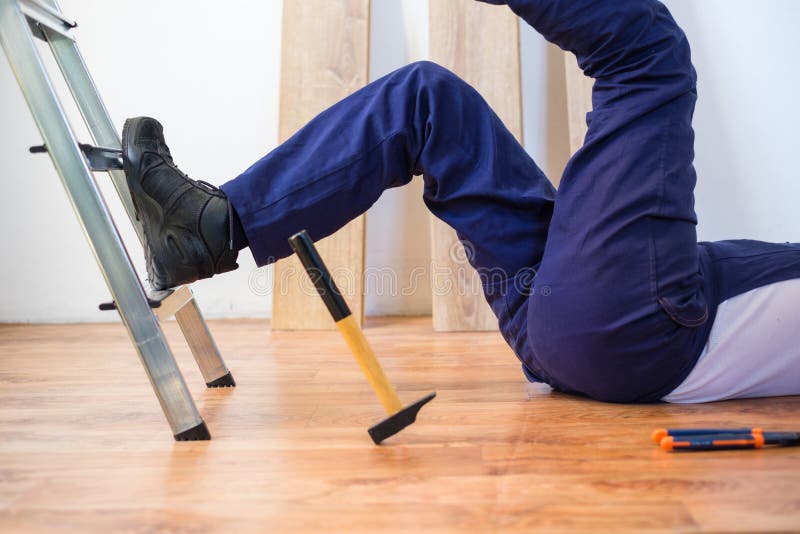 Construction Worker Falling Down the Ladder Stock Photo - Image of ...