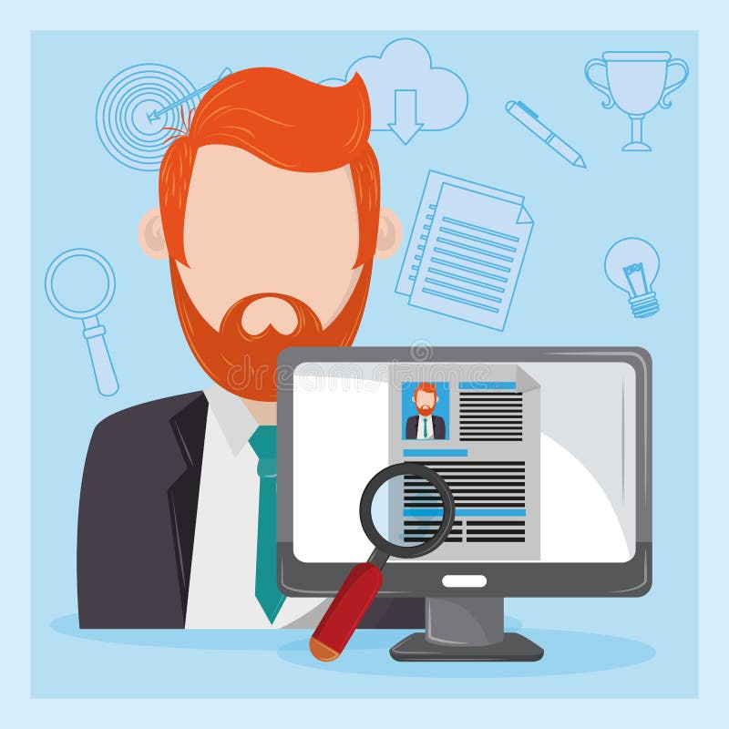 Job Interview Computer with Checking Worker CV Profile Stock Vector ...