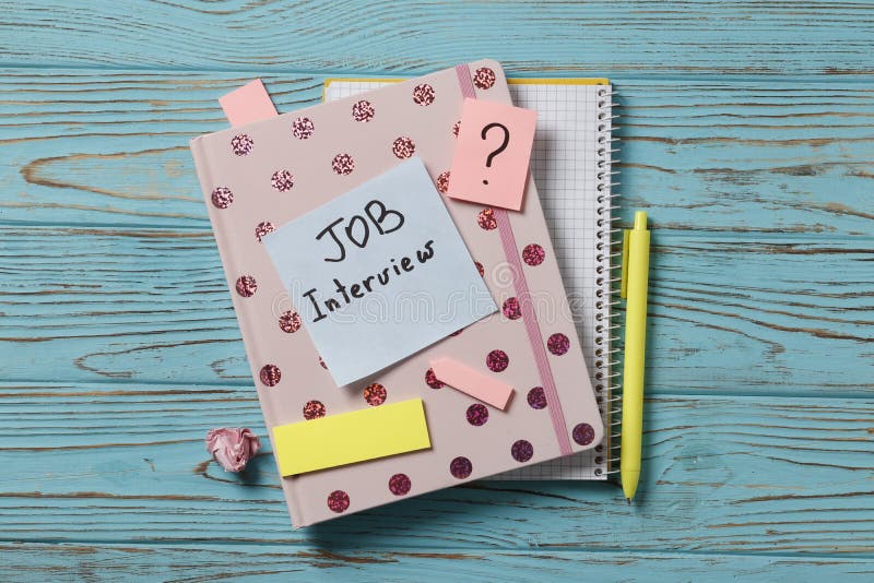 Job Interview Concept. Composition of Notebooks, Pens, Pencil, Stickers ...