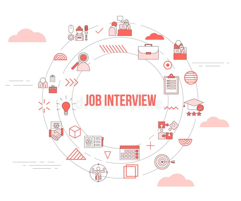 Job Interview Concept with Icon Set Template Banner and Circle Round ...