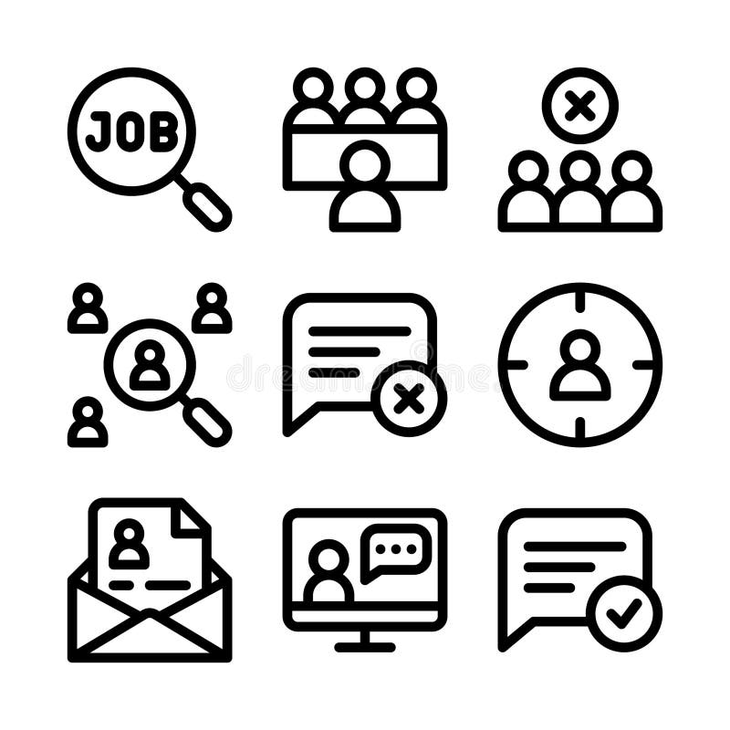 Job interview icon set stock illustration. Illustration of symbol ...