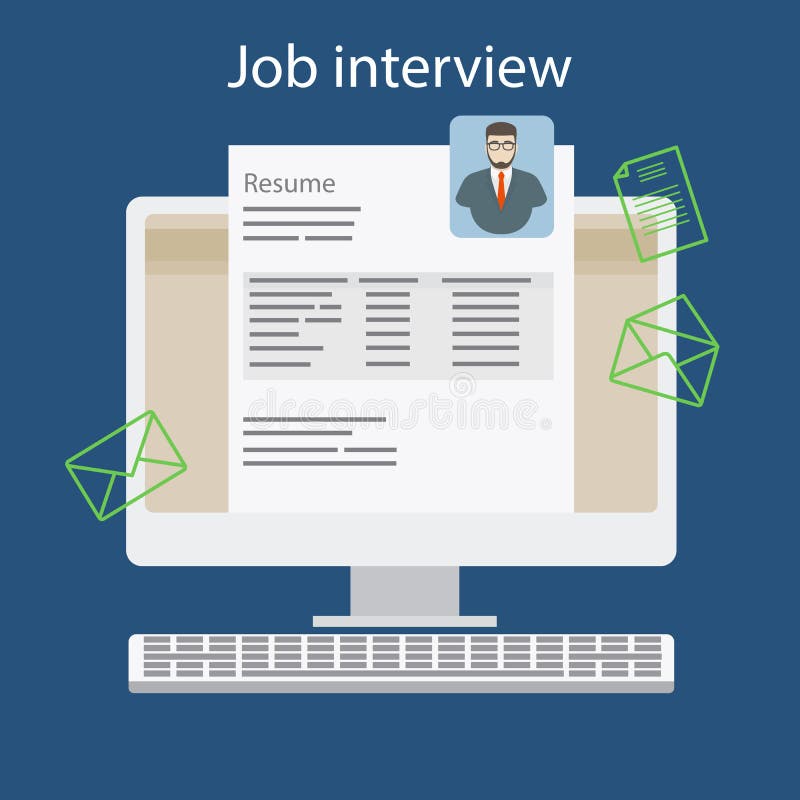 Job Interview with Resume on Computer Stock Vector - Illustration of ...