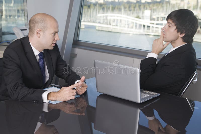 Job Interview Two Businessmen Stock Photo - Image of person, female ...