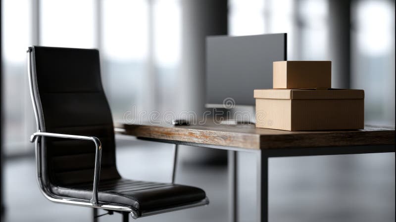 Job Loss Transition, Modern Corporate Office Desk with Powered-down ...