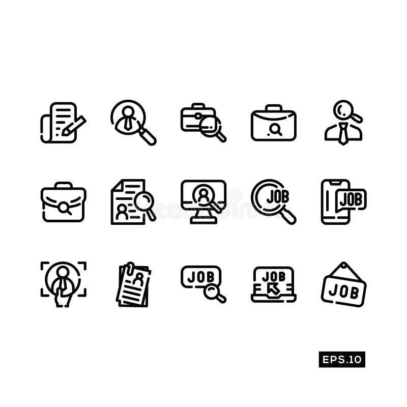 Job Recruitment Line Icon Set. Find Job Icon Vector Illustration ...