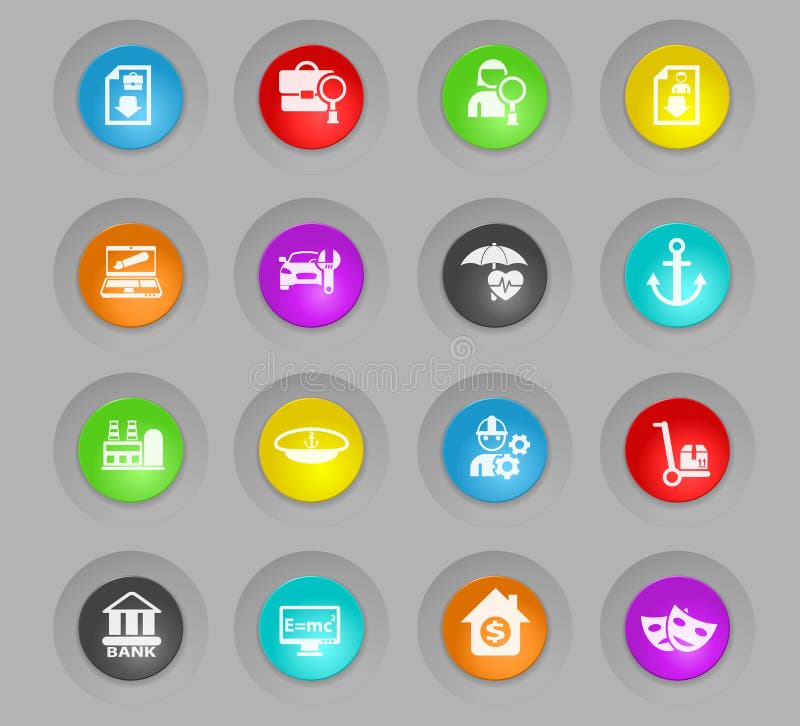 Job Search Colored Plastic Round Buttons Icon Set Stock Vector ...