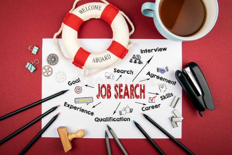 Job Search Concept. Chart with Keywords and Icons on Gray Background ... Job Search Concept. Chart with Keywords and Icons on Gray Background ...