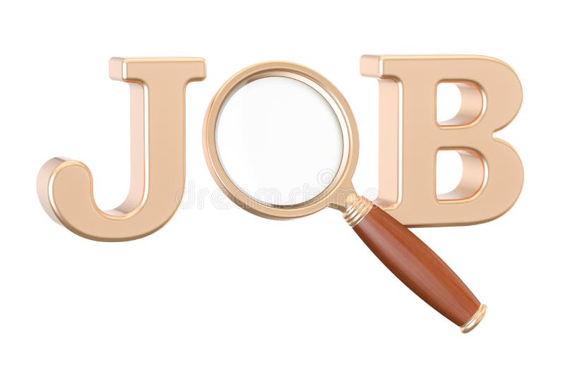 Job Search Concept, with Magnifier. 3D Rendering Stock Illustration ...