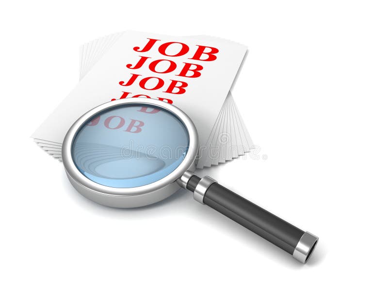 Job Search Concept Magnifier Glass on Paper Stack Stock Illustration ...
