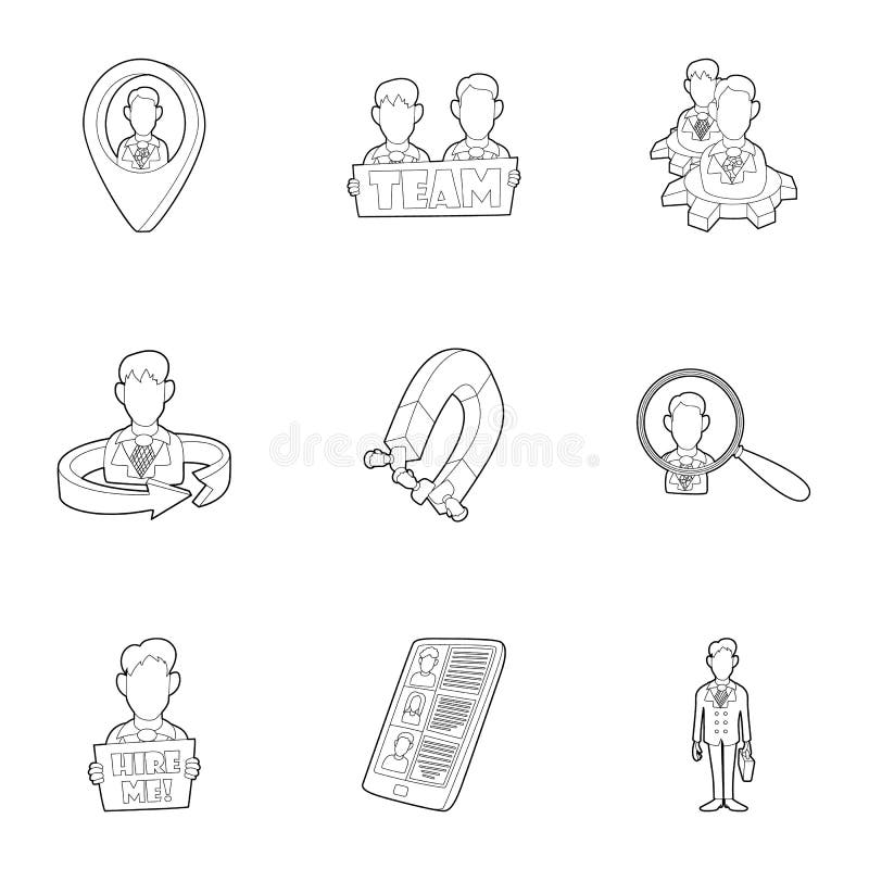 Job Search Icons Set, Outline Style Stock Vector - Illustration of ...