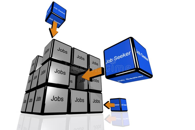 Job Seeker and Jobs Symbolized with Flying Cubes Stock Illustration ...