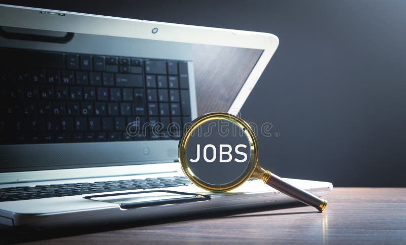 Jobs on Magnifying Glass with a Computer Stock Image - Image of jobs ...