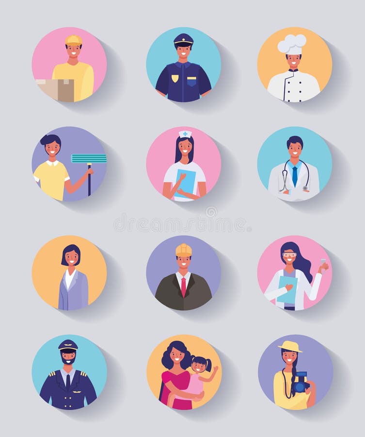 Jobs and professions stock vector. Illustration of cartoons - 145591764
