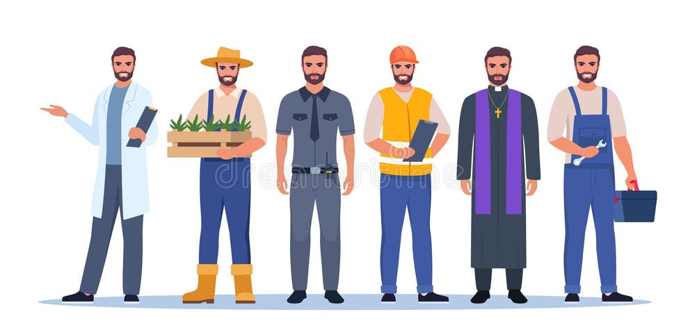 Jobs and Professions Set. Men in Uniforms, Different Occupation, Work ...