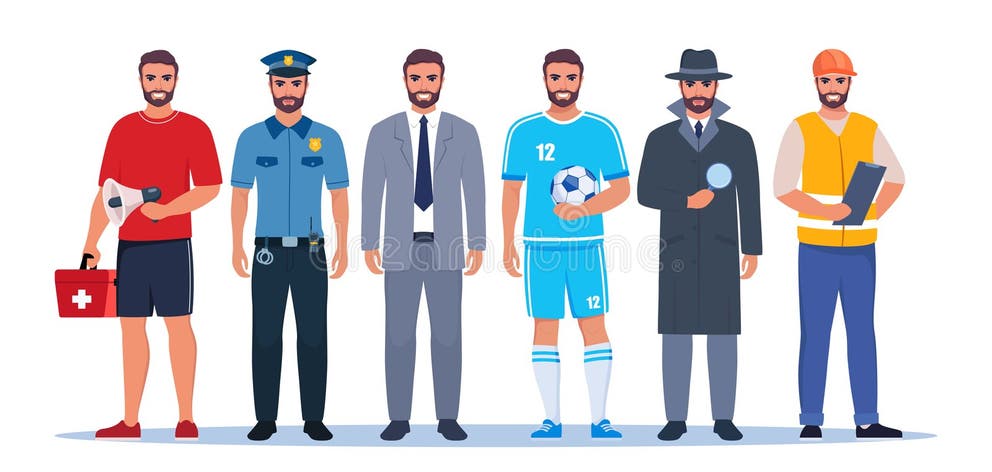 Jobs and Professions Set. Men in Uniforms, Different Occupation, Work ...