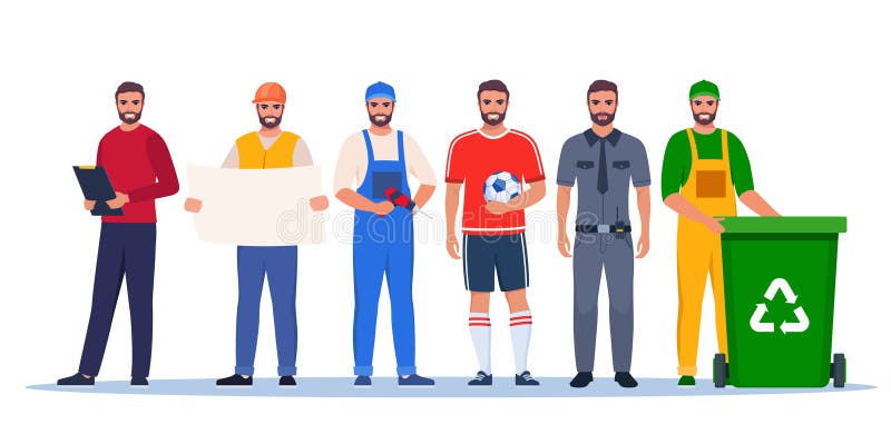 Jobs and Professions Set. Men in Uniforms, Different Occupation, Work ...