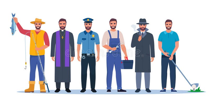 Jobs and Professions Set. Men in Uniforms, Different Occupation, Work ...