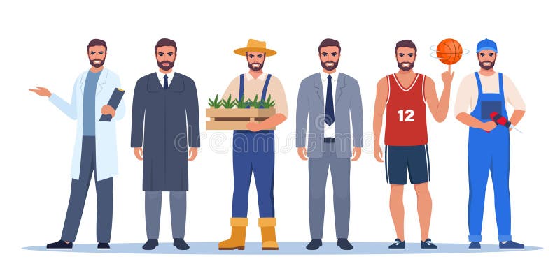 Jobs and Professions Set. Men in Uniforms, Different Occupation, Work ...