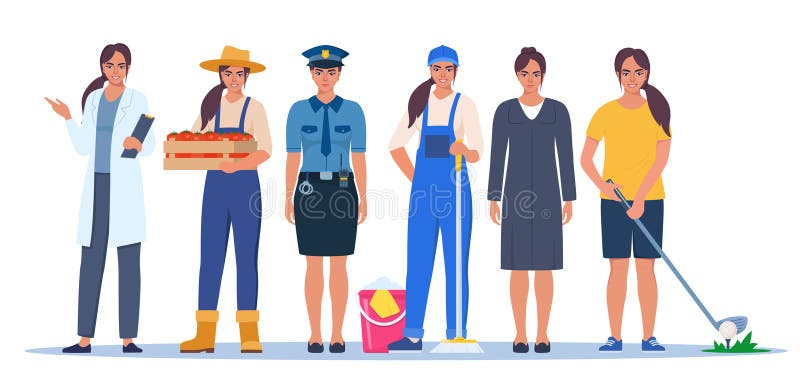 Jobs and Professions Set. Women in Uniforms, Different Occupation, Work ...