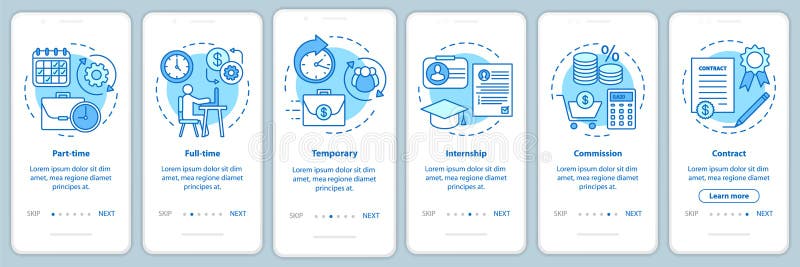 Jobs Types Blue Onboarding Mobile App Page Screen with Linear Concepts ...
