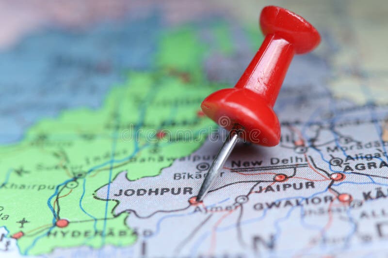 Jodhpur, India pin on map stock image. Image of concept - 367293367