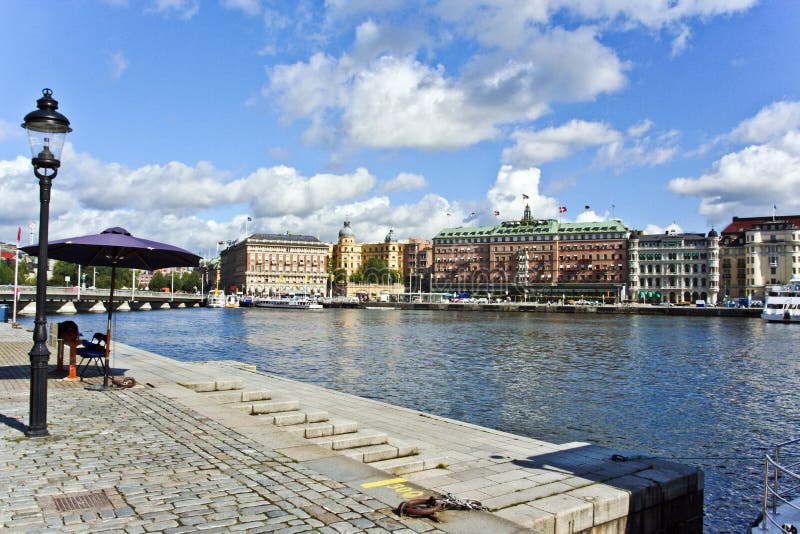 Joenkoeping at the Harbor with Old Historic Facades Stock Image - Image ...