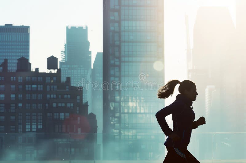 Jogger with Ponytail Running through Cityscape Stock Image - Image of ...