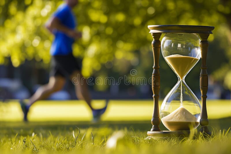 Jogger Running Past Hourglass with Upward Sand Flow in Park Stock ...