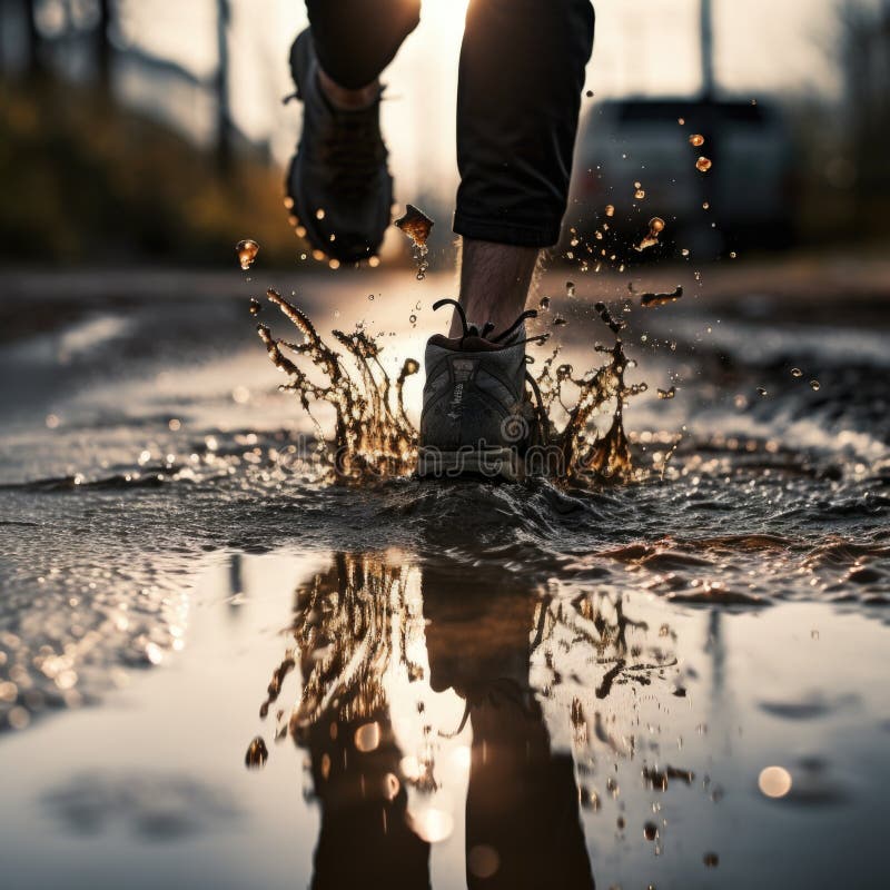 Jogger Stepping in a Puddle Stock Illustration - Illustration of girl ...