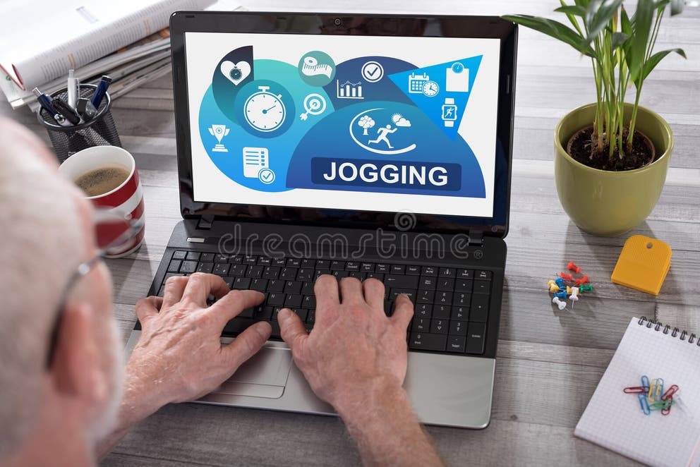 Jogging Concept on a Laptop Screen Stock Photo - Image of activity ...