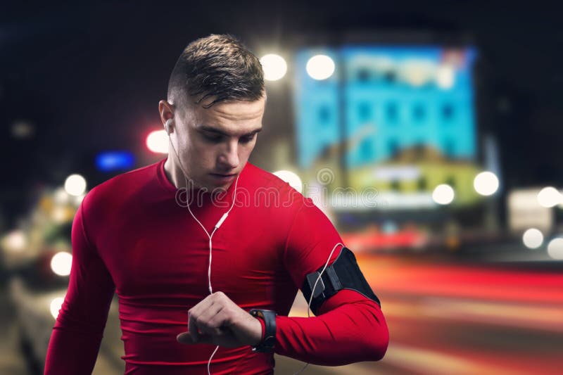Jogging at night stock photo. Image of fitness, earphone - 51793080