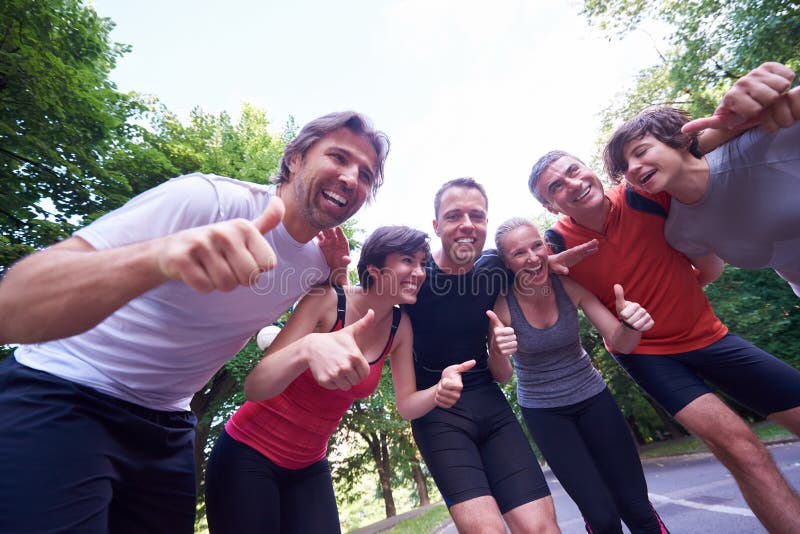 Jogging People Group Have Fun Stock Image - Image of hold, lifestyle ...
