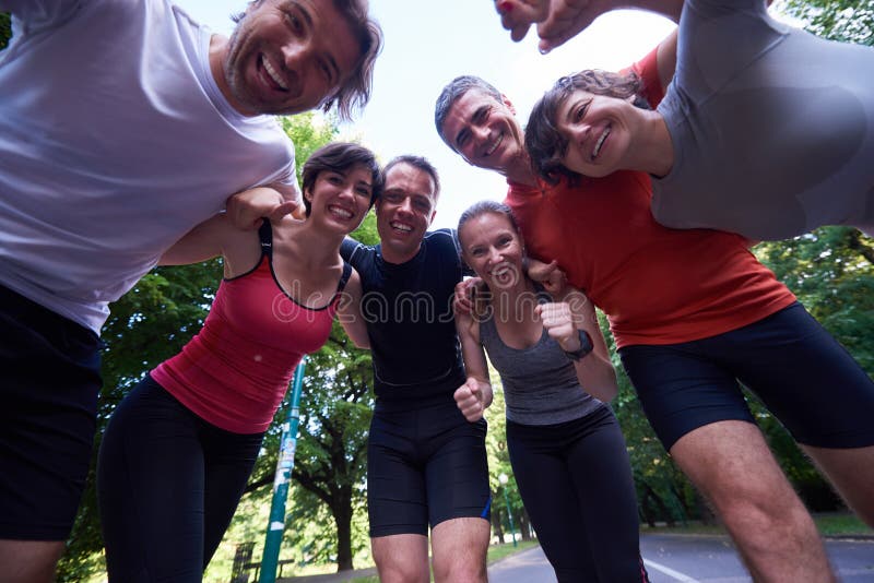 Jogging People Group Have Fun Stock Photo - Image of hands, city: 60832334