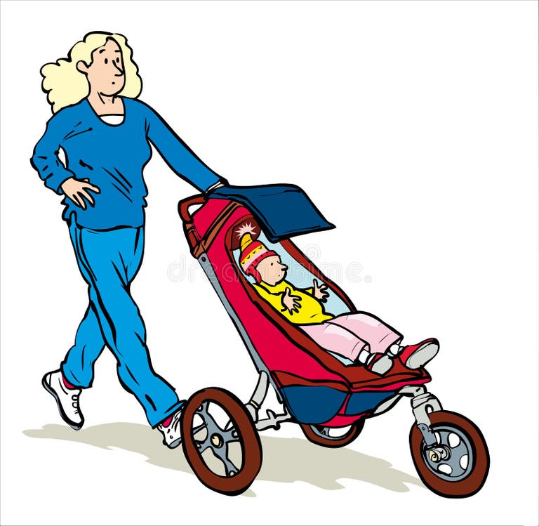 Jogging with pram stock vector. Illustration of buggy - 34499719