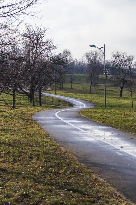 Jogging, Walking, Cycling Path in the Park. Outdoors Stock Image ...