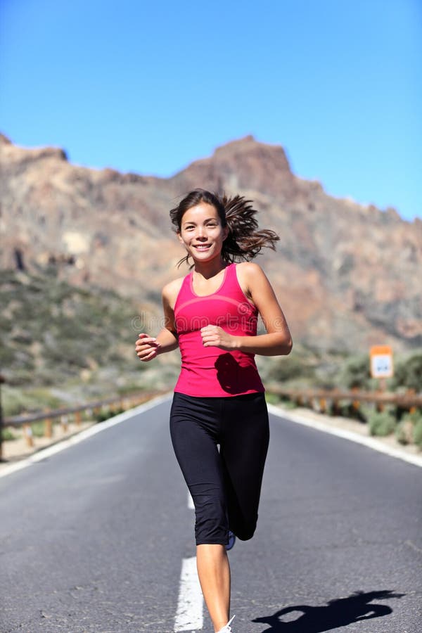 Jogging Woman Running in Park Stock Photo - Image of active, chinese ...