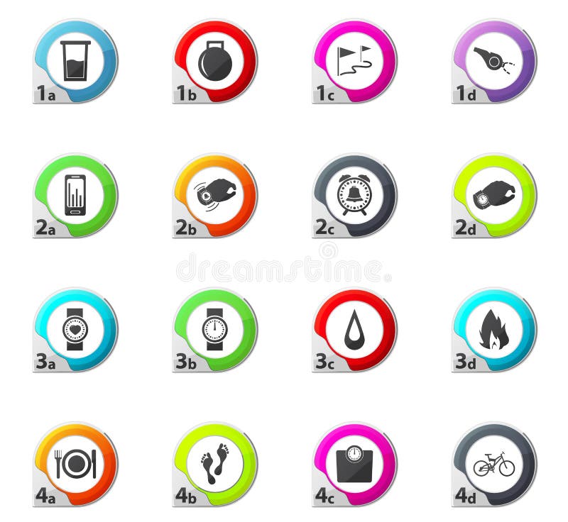 Jogging and Workout Monitoring Apps Icons Set Stock Illustration ...