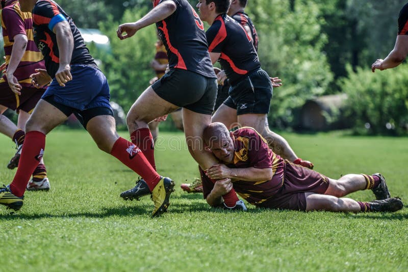 Jogadores do jogo de rugby foto editorial. Imagem de luta - 31787321