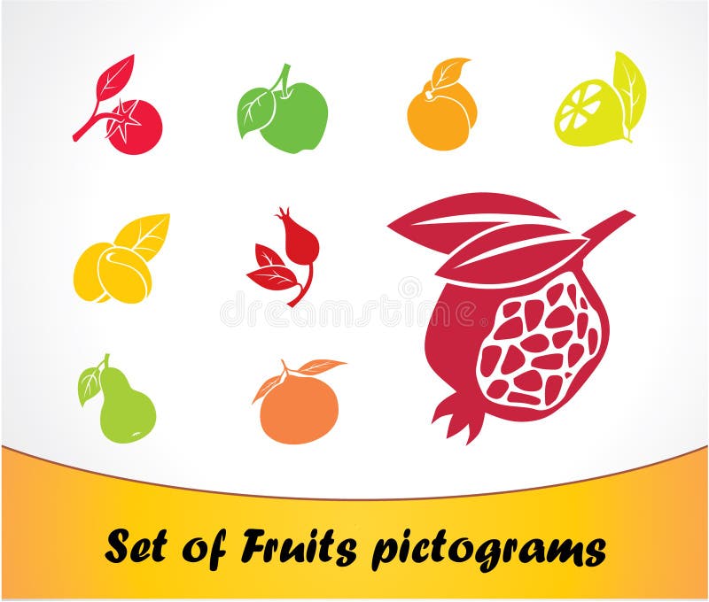 Jogo Do Pictograma Das Frutas. Ilustração do Vetor - Ilustração de ...