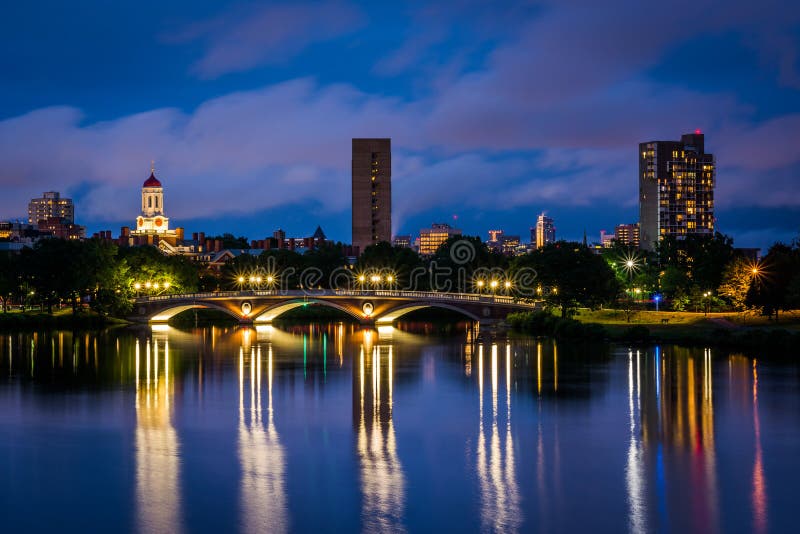 The John W Weeks Bridge and Charles River at Night, in Cambridge Stock ...