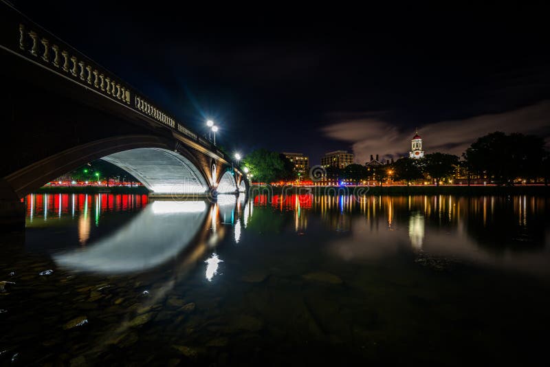 The John W Weeks Bridge and Charles River at Night, in Cambridge Stock ...